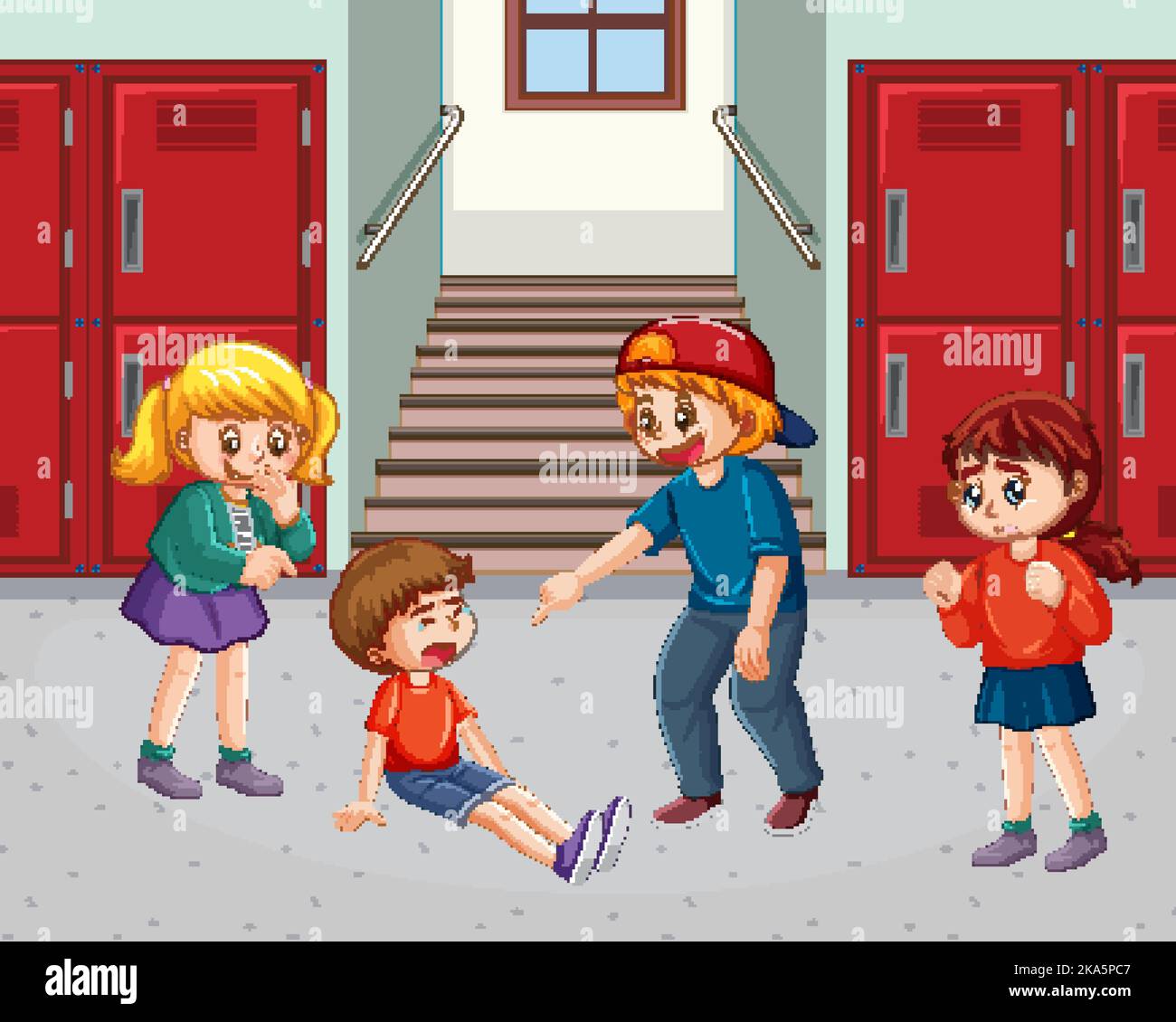 School bullying with student cartoon characters illustration Stock ...