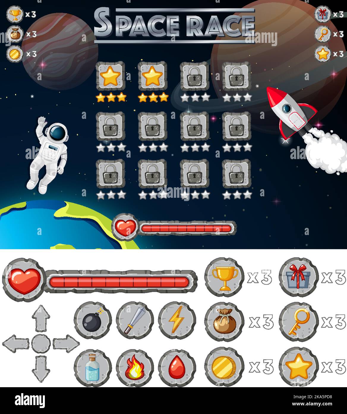 Space game background template and elements illustration Stock Vector ...