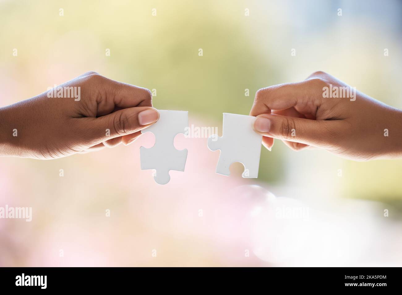 Puzzle, hands and businesspeople connected for company merger and ...