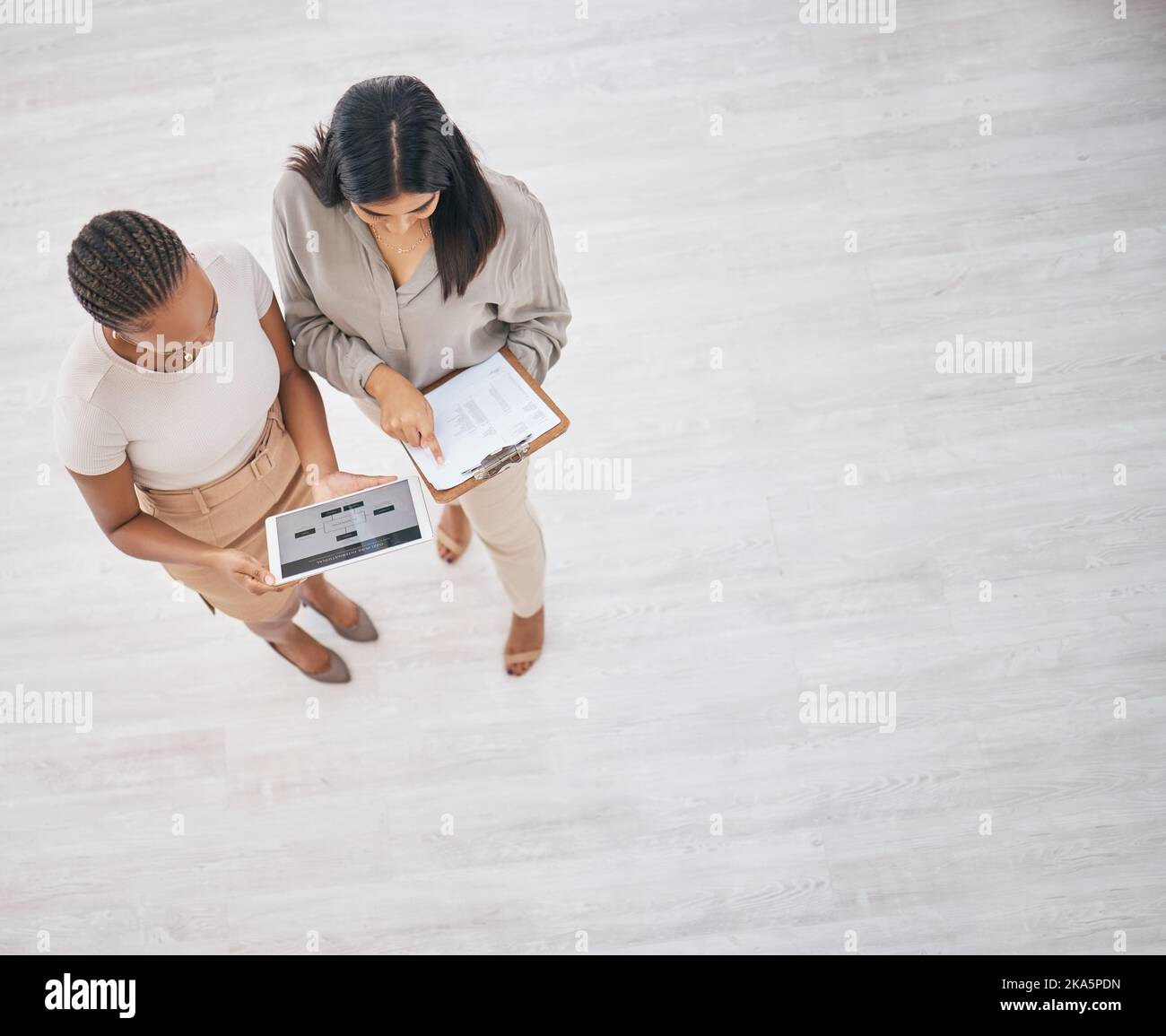 Business women, tablet and checklist for planning work schedule ...