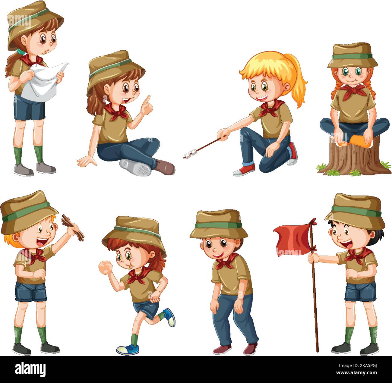 Set of camping kids cartoon character illustration Stock Vector Image ...