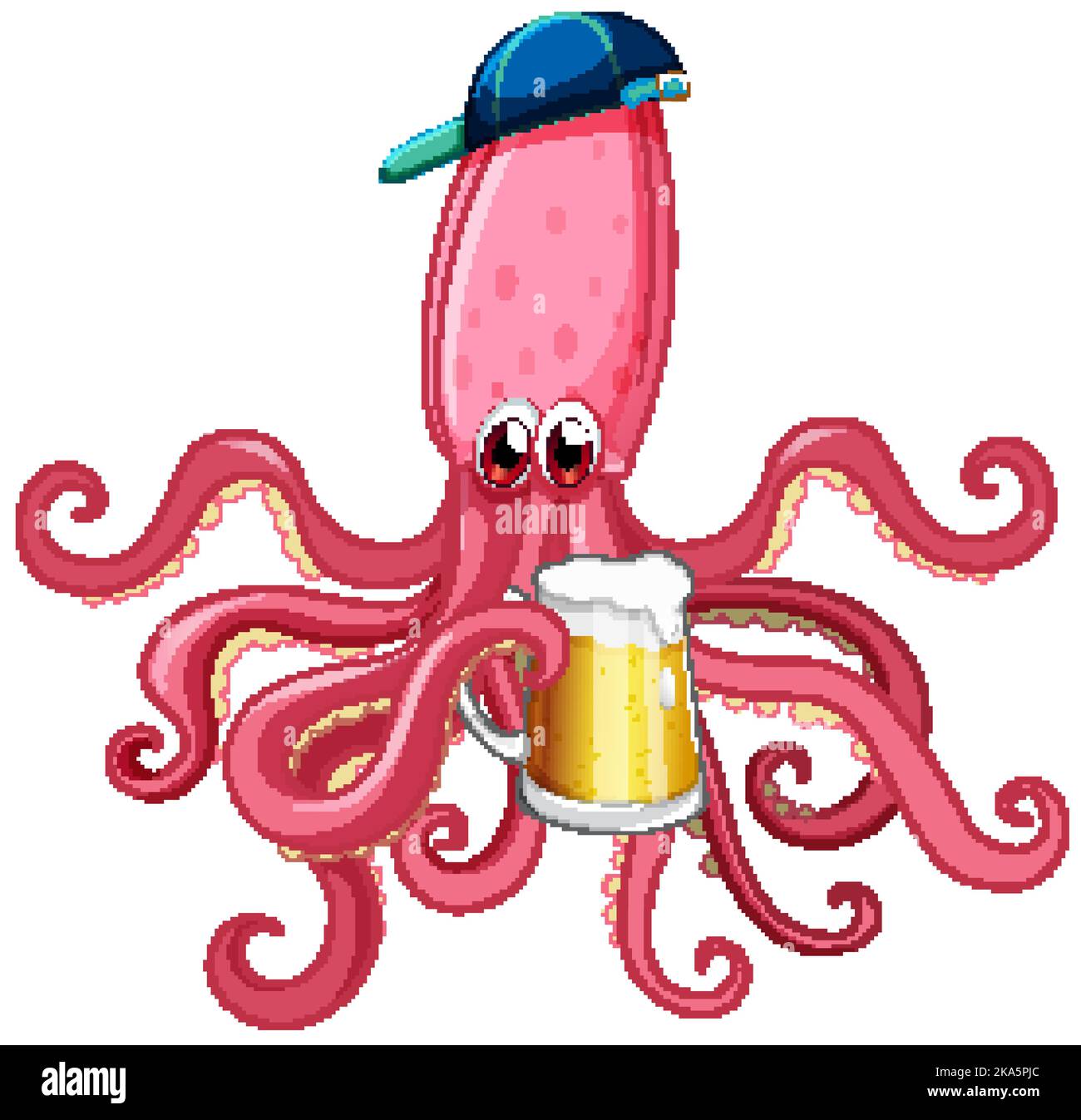 Cute octopus drinking beer wearing cap illustration Stock Vector Image ...