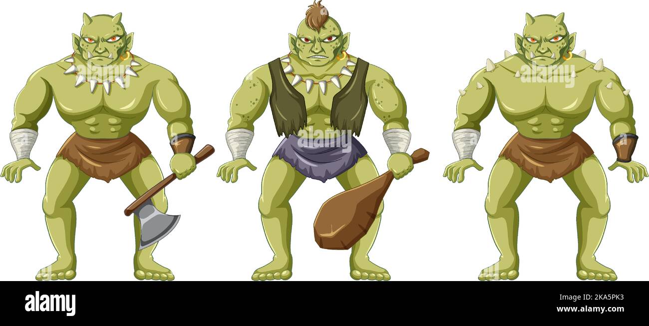 Three orc cartoon characters isolated illustration Stock Vector Image ...