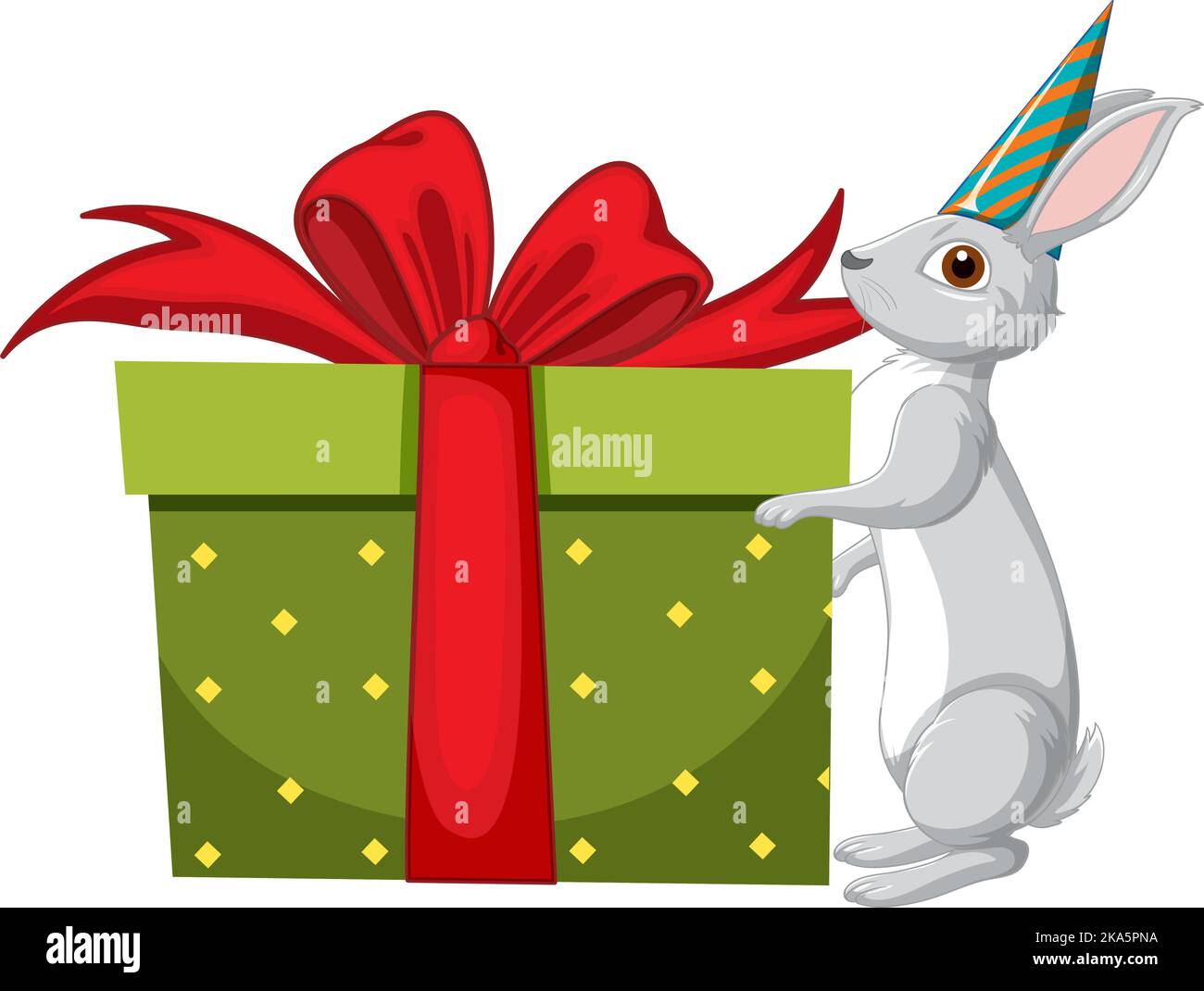 Cute grey rabbit cartoon character bit gift box illustration Stock ...