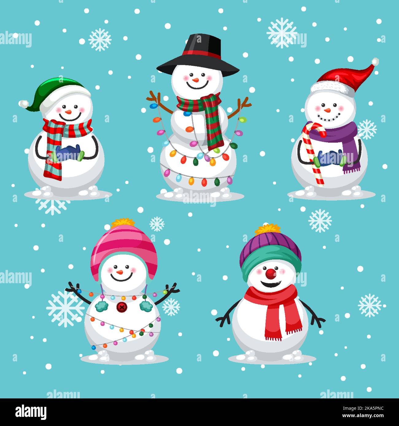 Set of different snowman in Christmas theme illustration Stock Vector ...