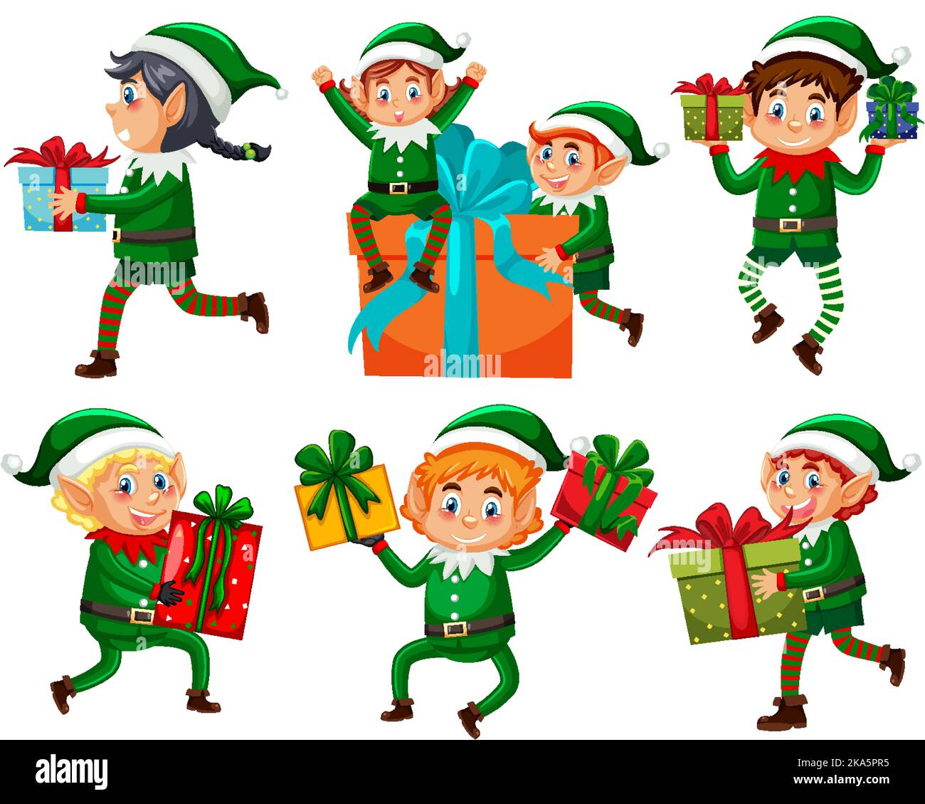 Christmas Elf cartoon character set illustration Stock Vector Image ...
