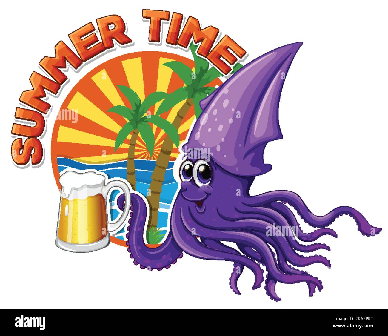 Summer time word with squid cartoon illustration Stock Vector Image ...