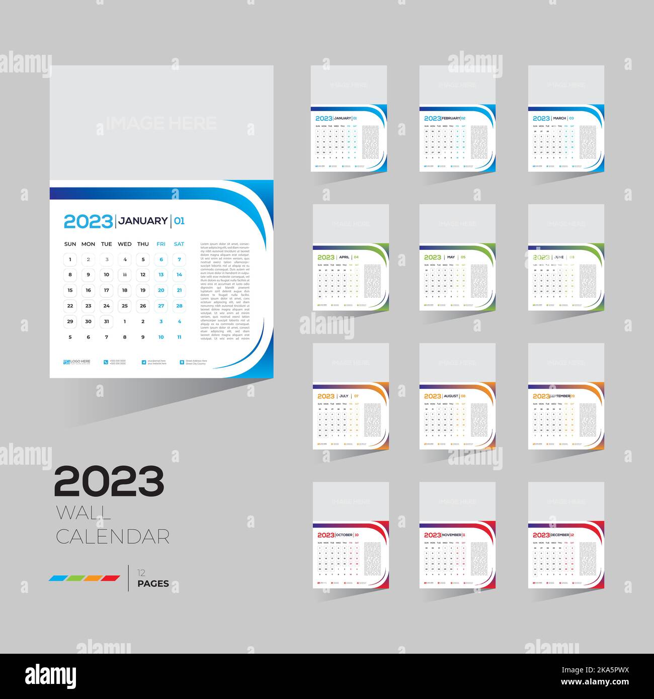 12 month 2023 wall vector calendar desig Stock Vector Image & Art - Alamy