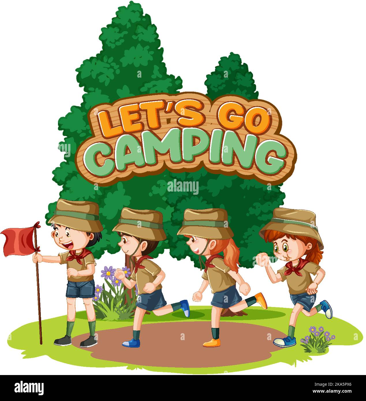 Camping kids and text design for word let's go camping illustration Stock Vector Image & Art - Alamy