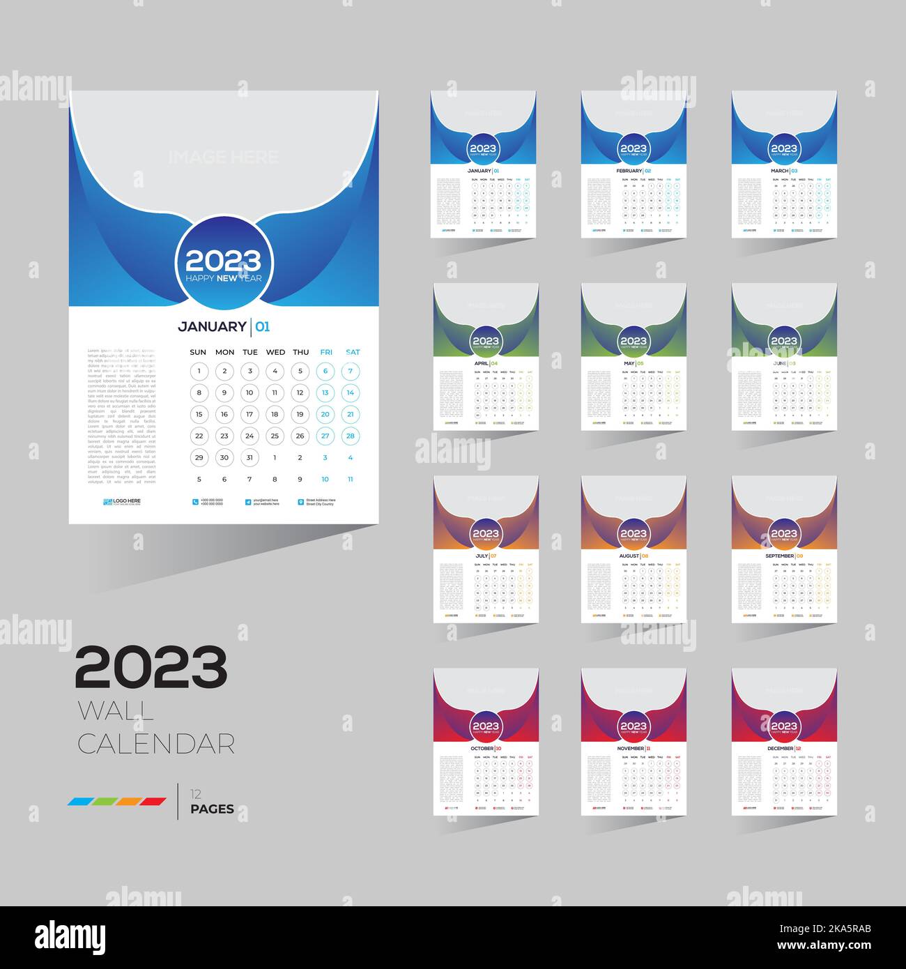 12 month 2023 wall vector calendar desig Stock Vector Image & Art - Alamy
