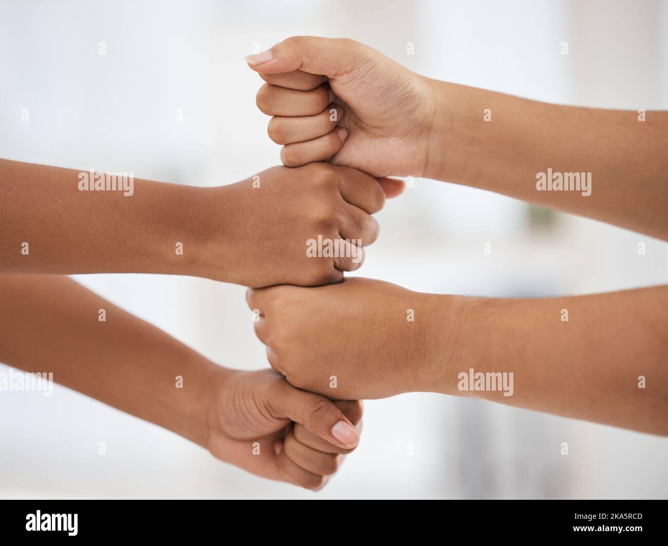 Fist bump, hands and team building for a mission, collaboration and ...