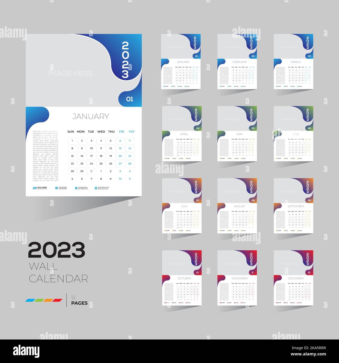 12 month 2023 wall vector calendar desig Stock Vector Image & Art - Alamy
