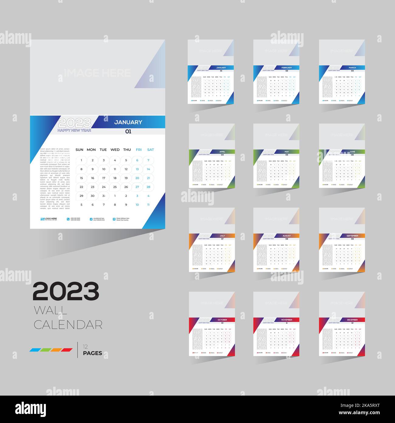 12 month 2023 wall vector calendar desig Stock Vector Image & Art - Alamy