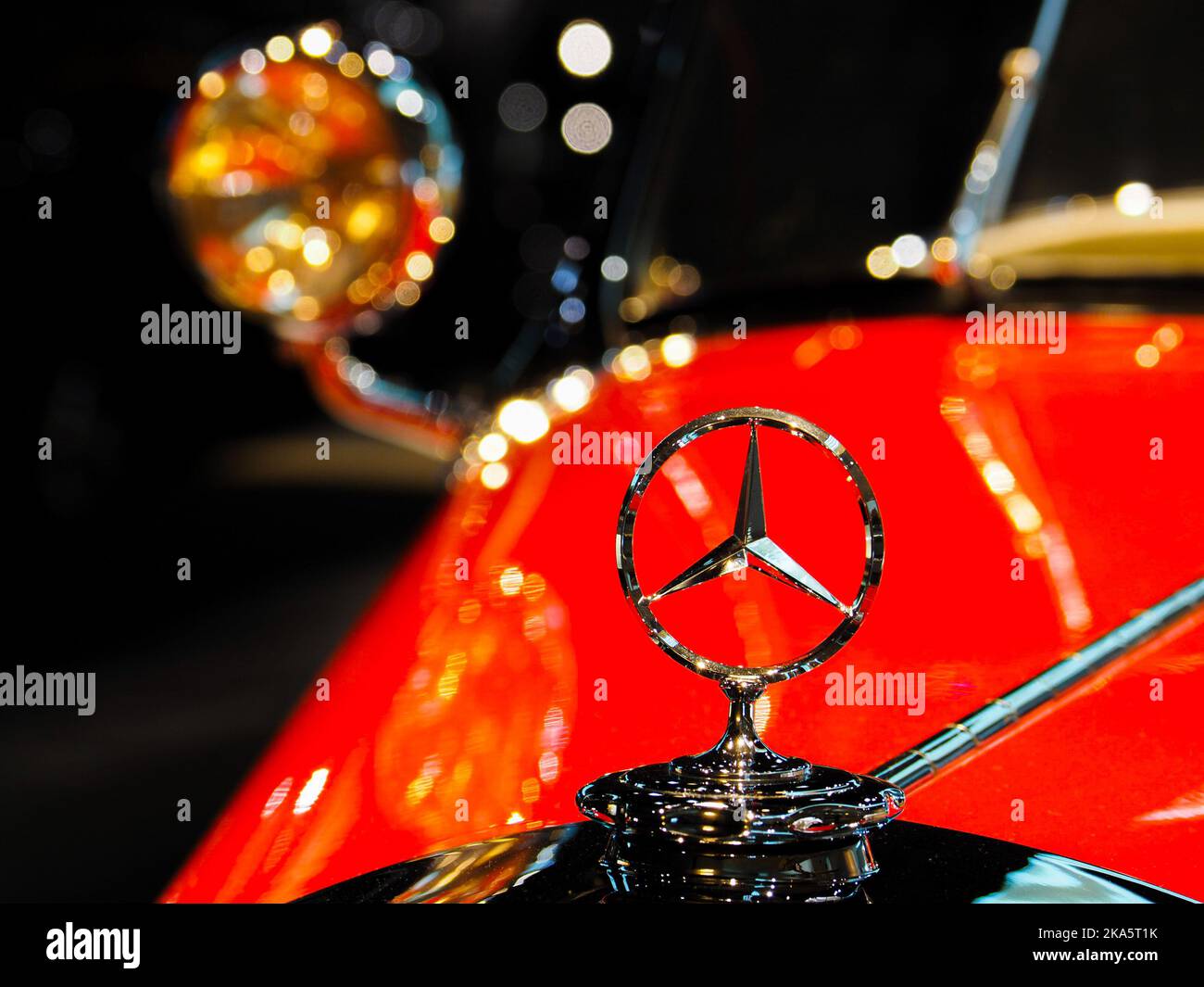 Stuttgart, Germany. 28th Oct, 2022. Mercedes logo on the hood of 1936 ...