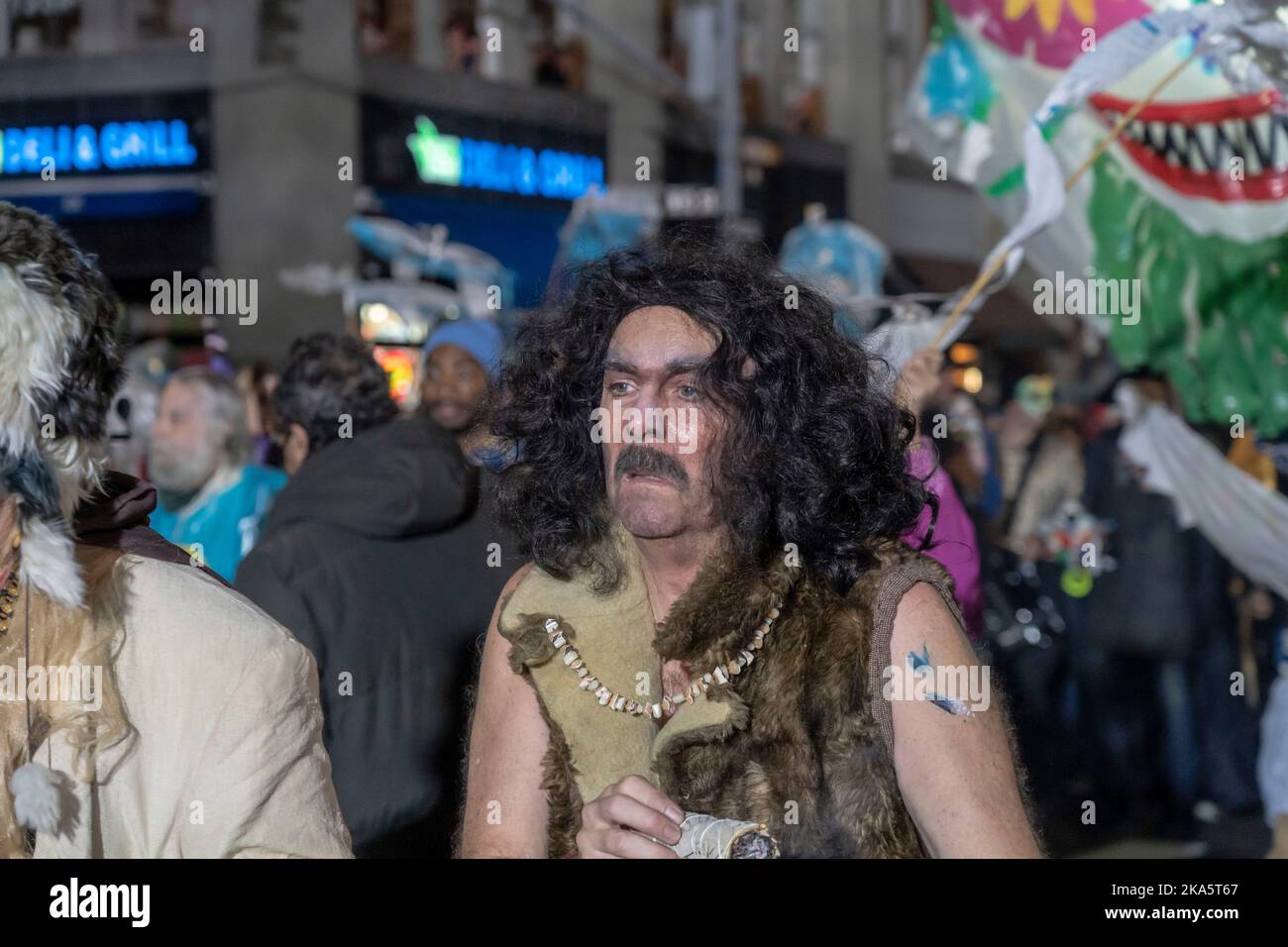 NEW YORK, NY - OCTOBER 31: A reveler dressed in Cave Man costume ...
