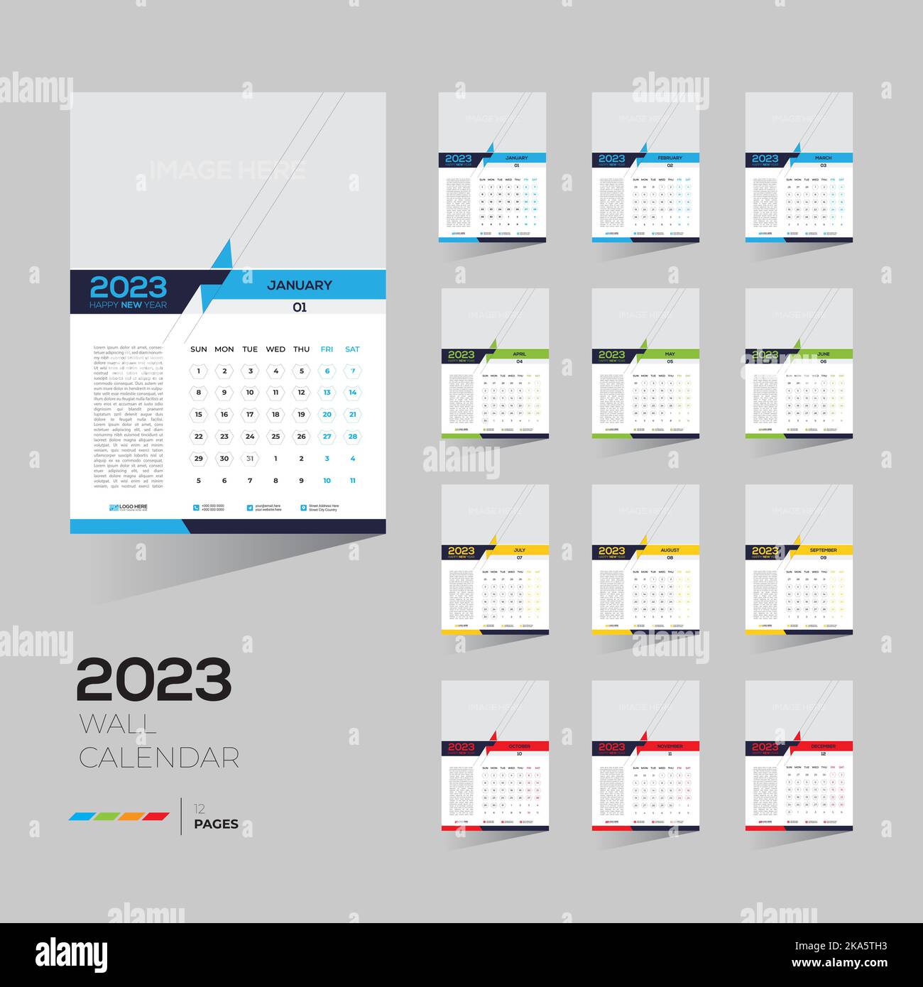 12 month 2023 wall vector calendar desig Stock Vector Image & Art - Alamy