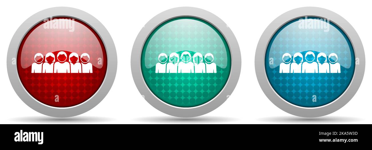 People vector icon set, glossy web buttons collection Stock Vector ...