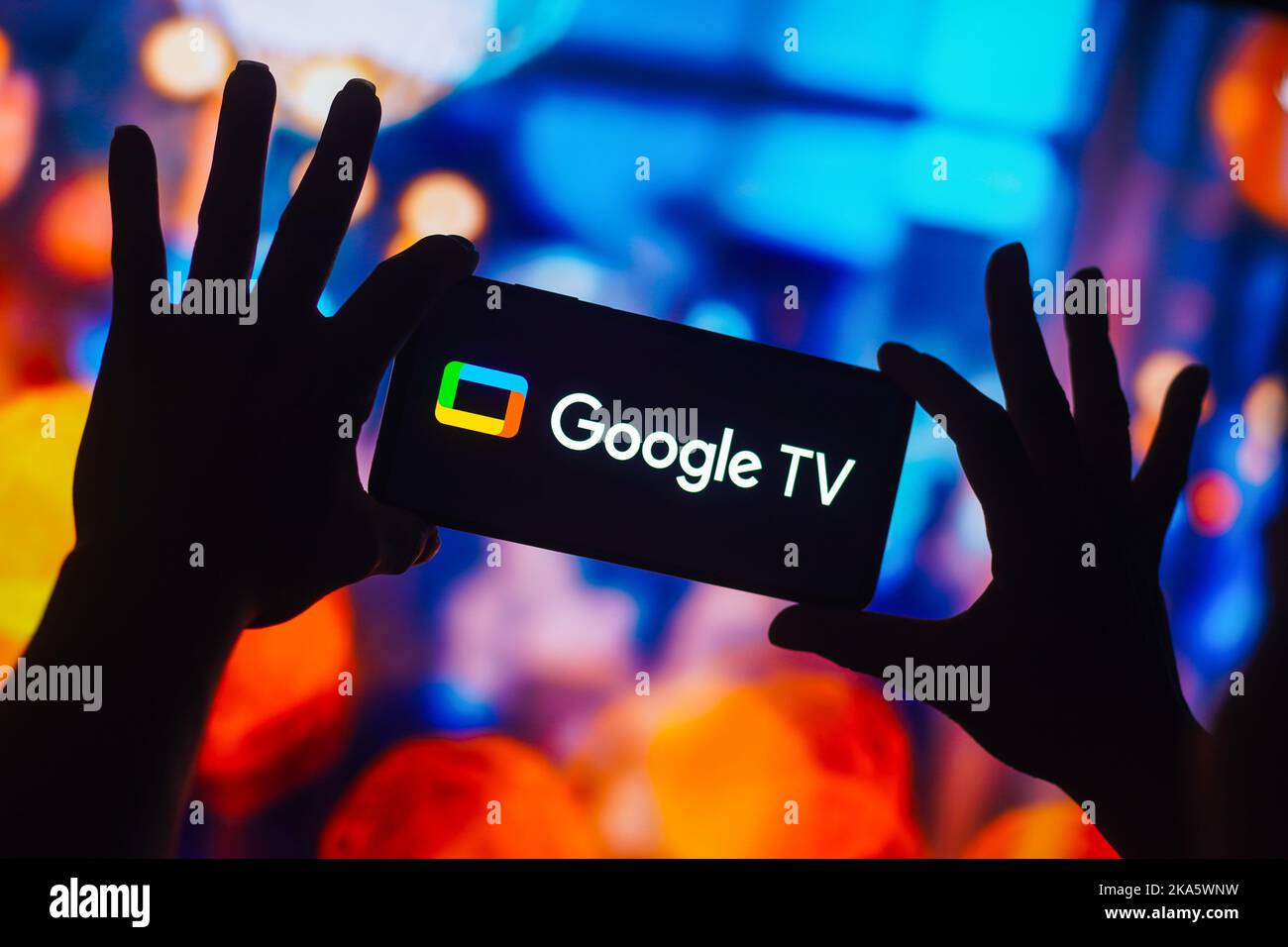In this photo illustration, the Google TV logo is displayed on a ...