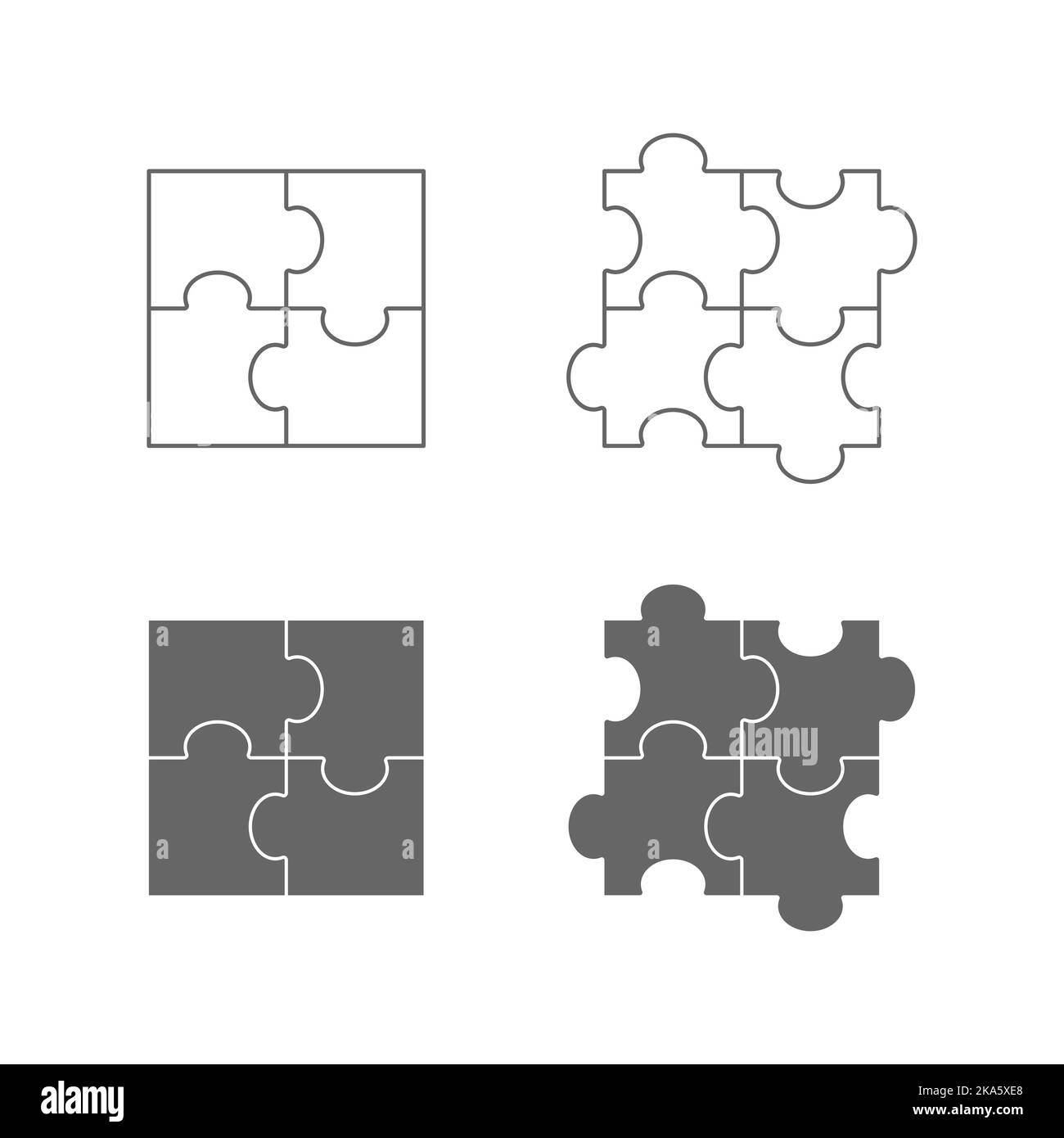 A set of puzzle pieces. filled silhouette and empty outline. Flat style ...