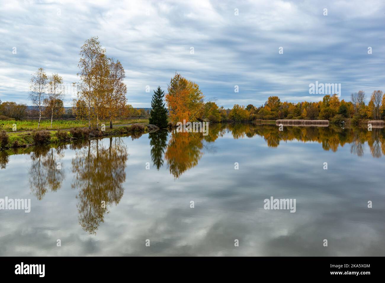 Lake between fields and forests. Late fall. Europe Stock Photo - Alamy