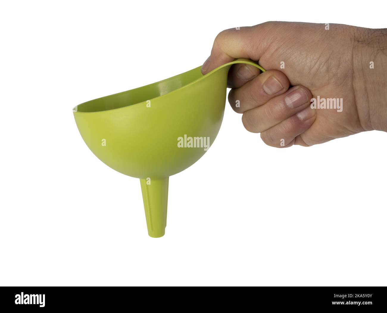 a green funnel in a male hand on a transparent background Stock Photo ...