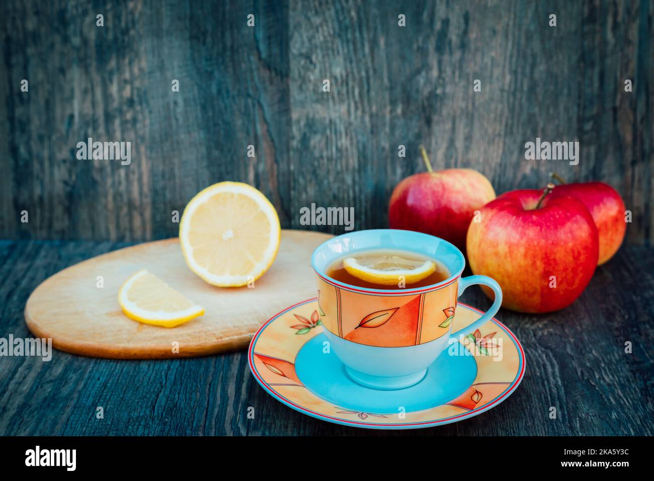 Healthy tea with lemon and apples. Vitamins, proper nutrition, health ...