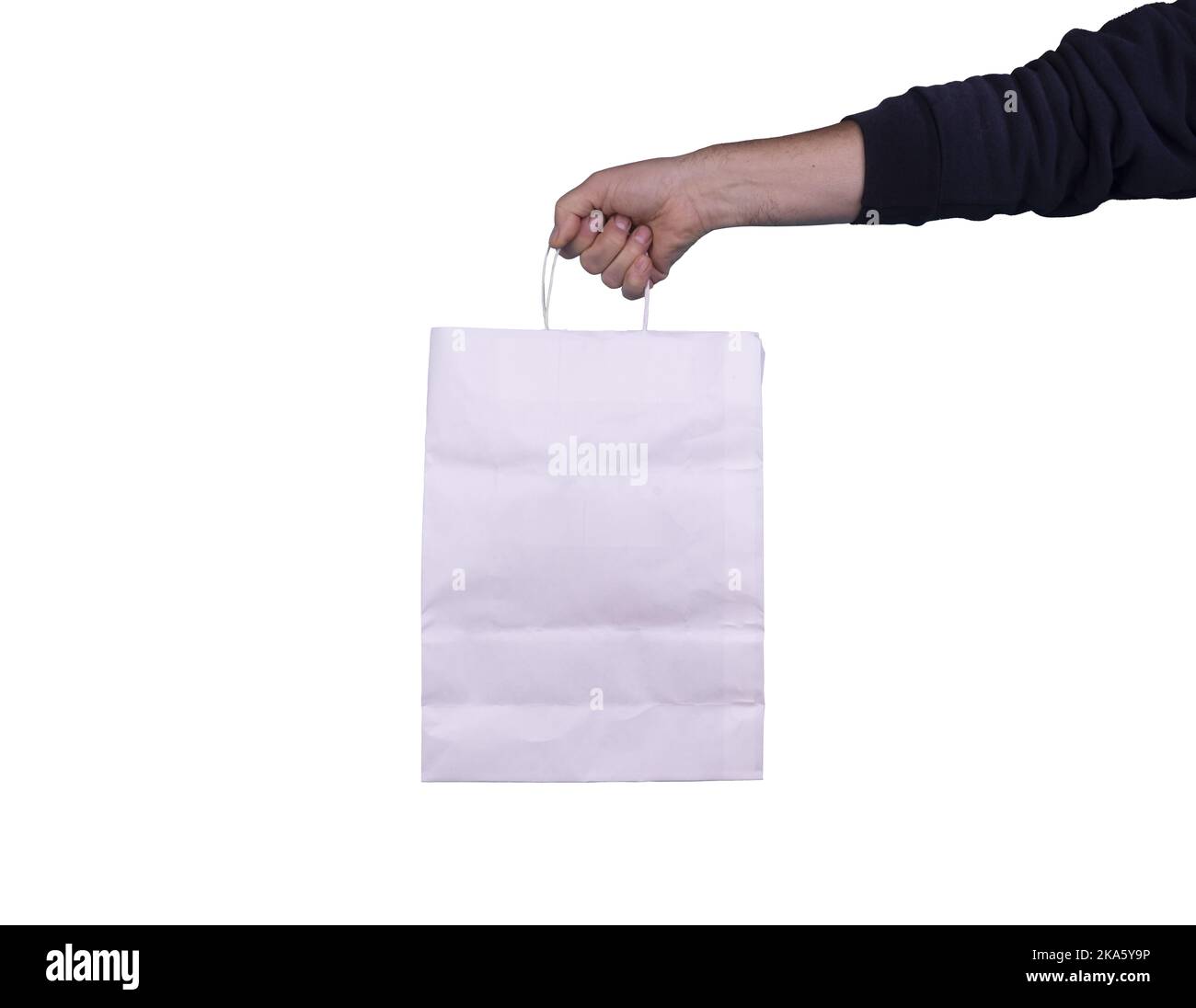 a male hand with a paper bag on a transparent background Stock Photo ...