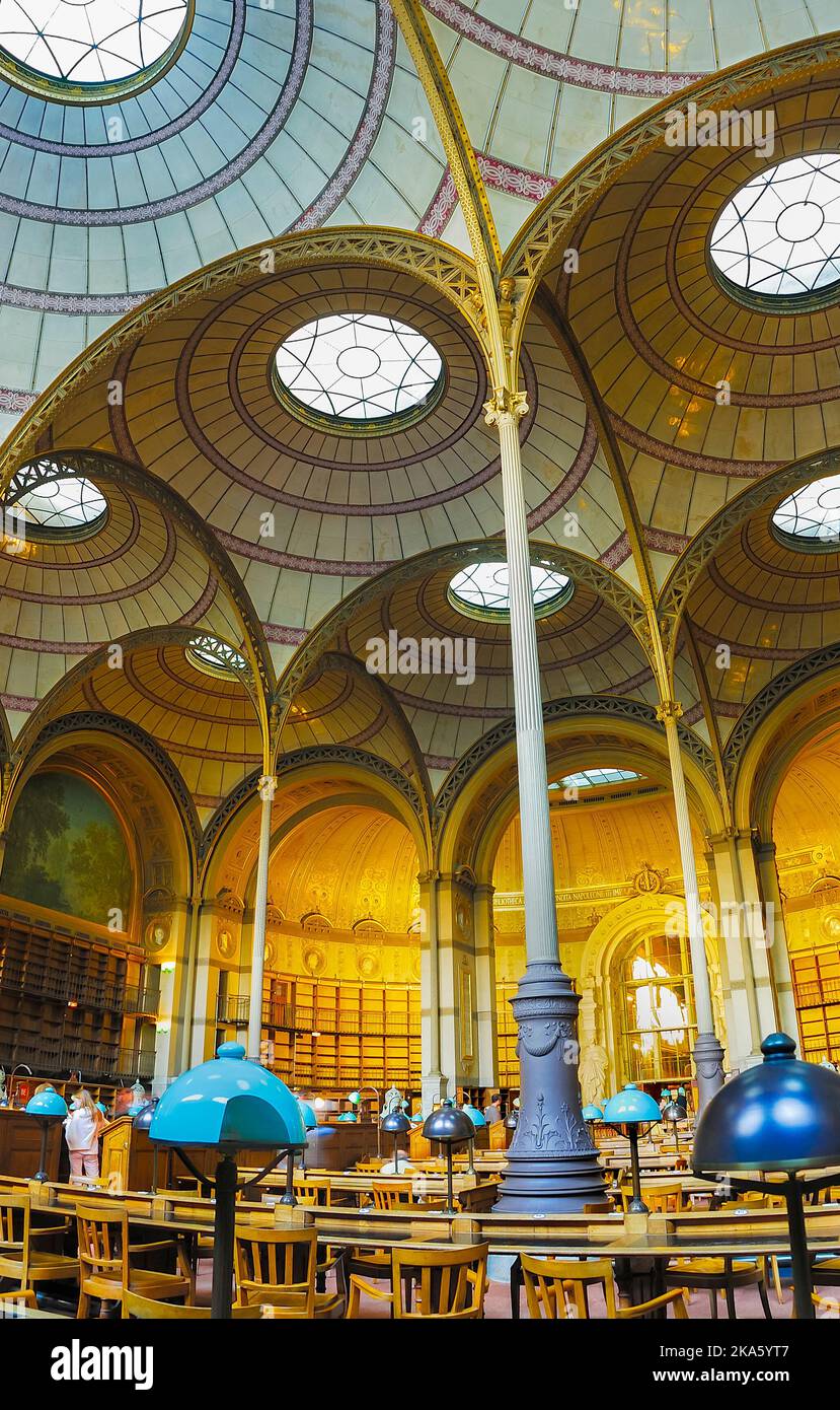 Paris, France- Inside National French Library interior, Oval Reading ...