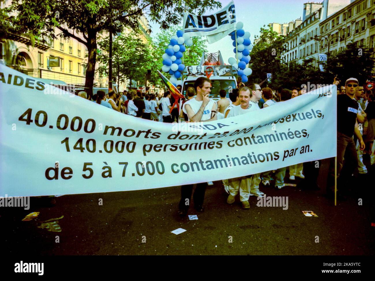 Paris, France, Men in Crowd, AIDS Activsts, Marching in Gay Pride ...