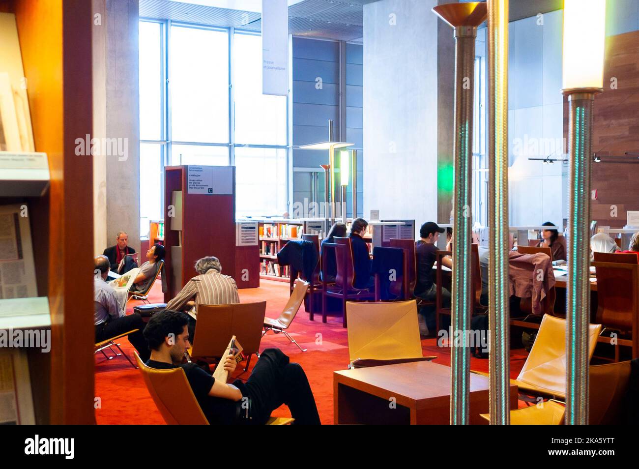 Paris, France, View inside French Public Library, interior Crowd Young ...