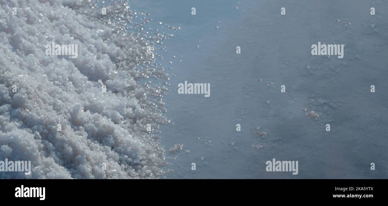 Natural salt ingredient in salina. Blue sea. Tradition and culture in ...