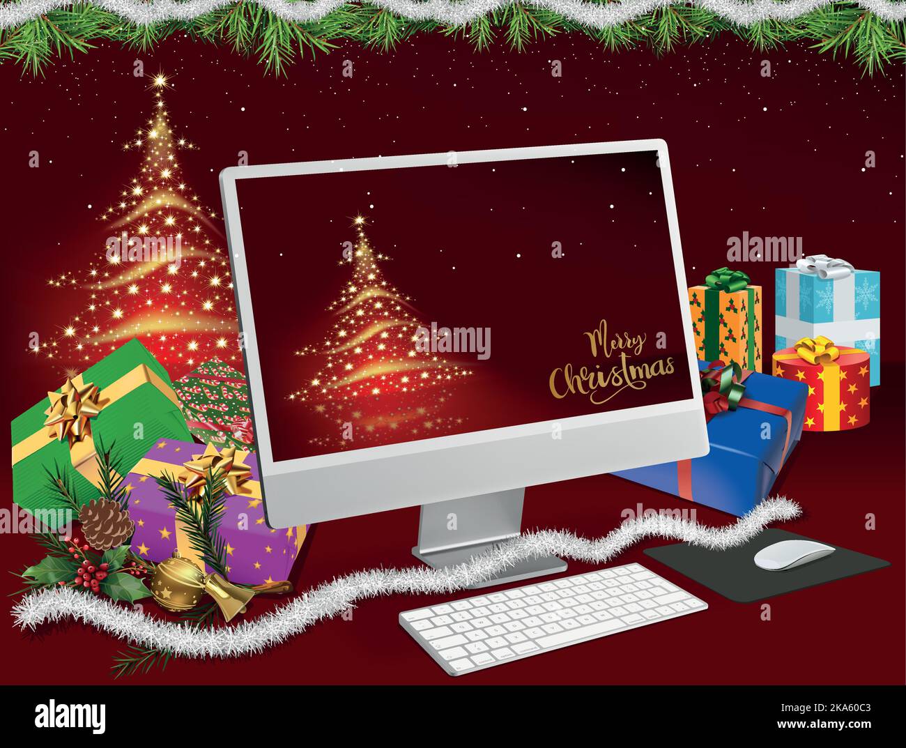 Christmas Background for Computer Fans with Lots of Presents Stock ...