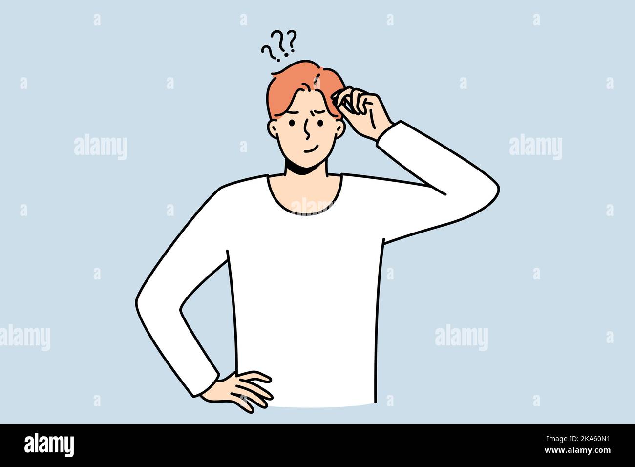 Frustrated young man think of problem solution. Pensive guy feel ...