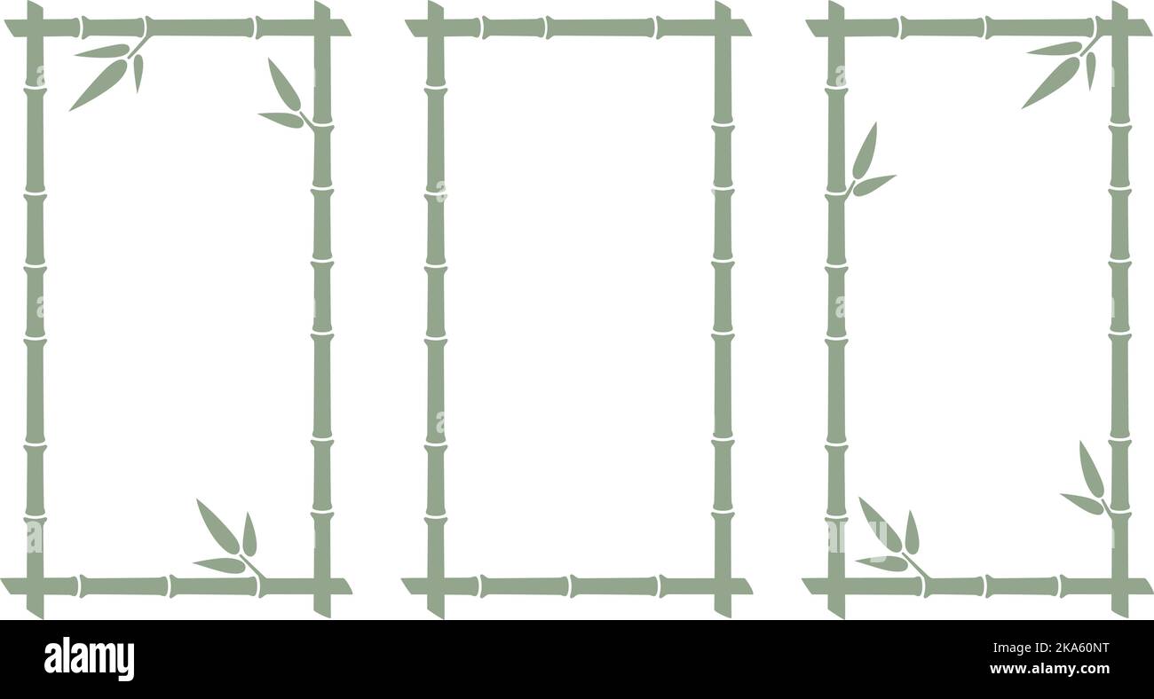 Bamboo trunk rectangle frames. Vertical natural text boxes. Bamboo branch borders with leaves ...