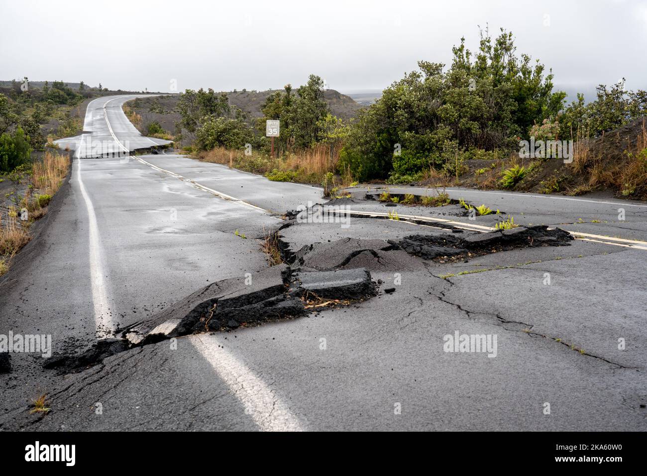 Broken road on Big island Hawaii Hilo Stock Photo - Alamy