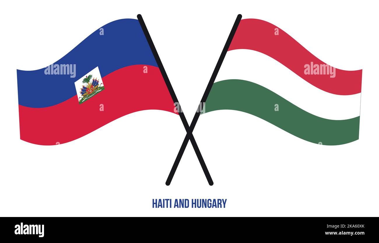 Haiti and Hungary Flags Crossed And Waving Flat Style. Official ...