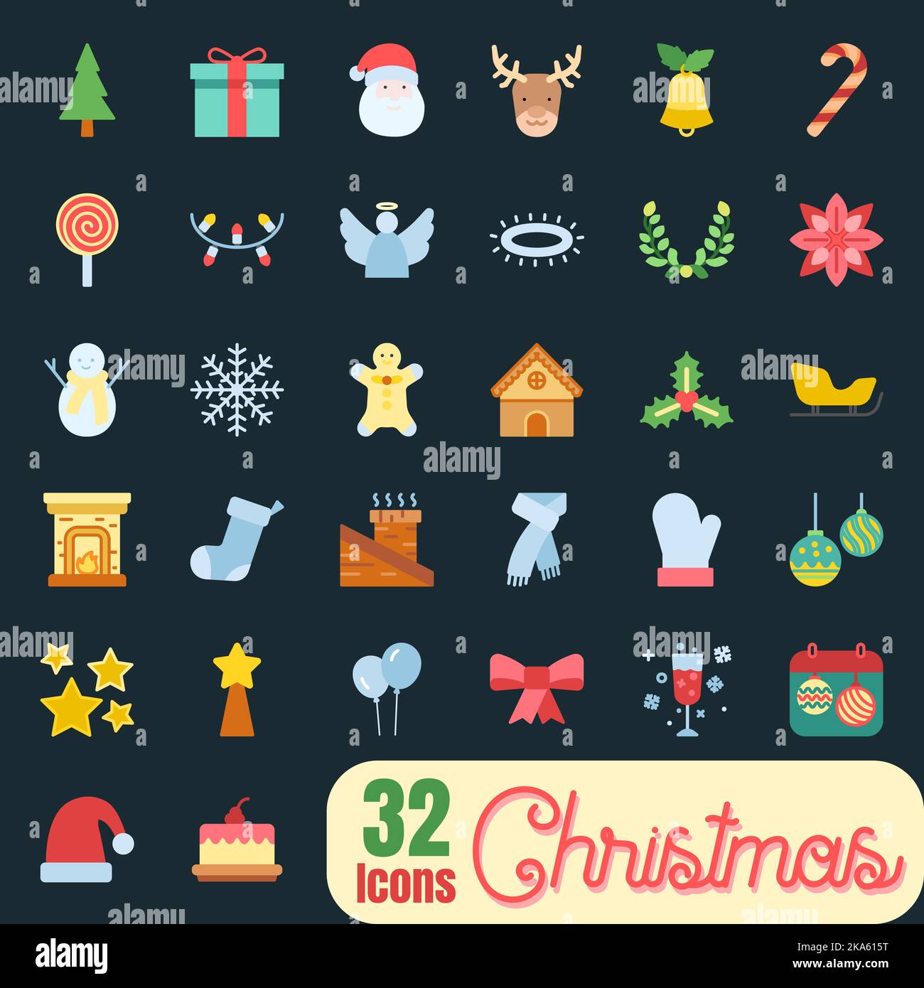 Christmas icons set flat style. Vector illustrations Stock Vector Image ...