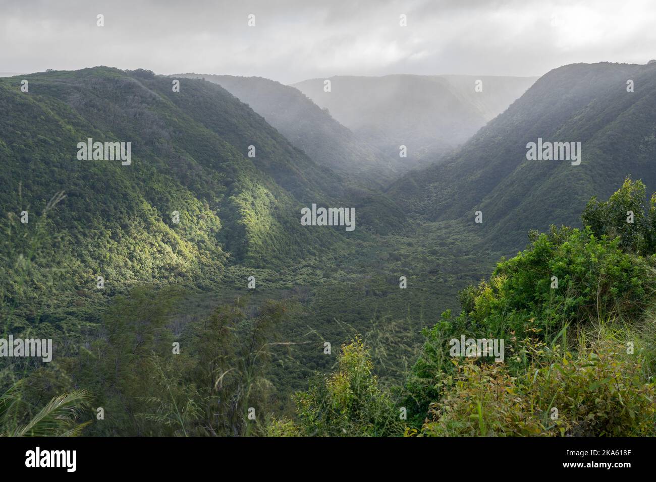 Pololu Valley Lookout shortly before sunset on Big Island Hawaii Stock ...