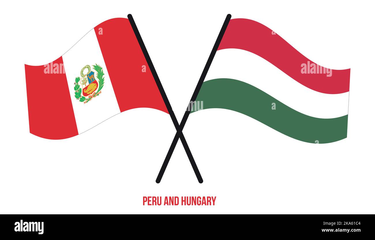 Peru and Hungary Flags Crossed And Waving Flat Style. Official ...