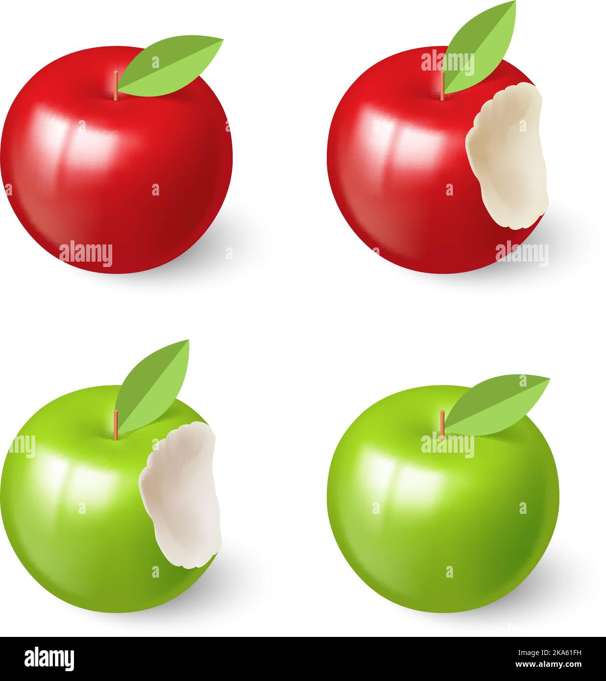 Red And Green Bitten Apples Set With Green Leaf Stock Vector Image
