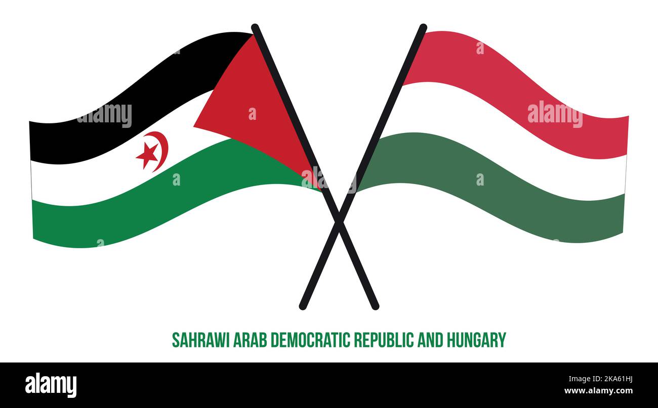 Sahrawi and Hungary Flags Crossed And Waving Flat Style. Official ...