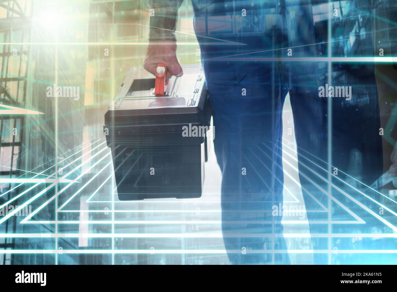 Repairman standing with his toolbox; multiple exposure Stock Photo - Alamy