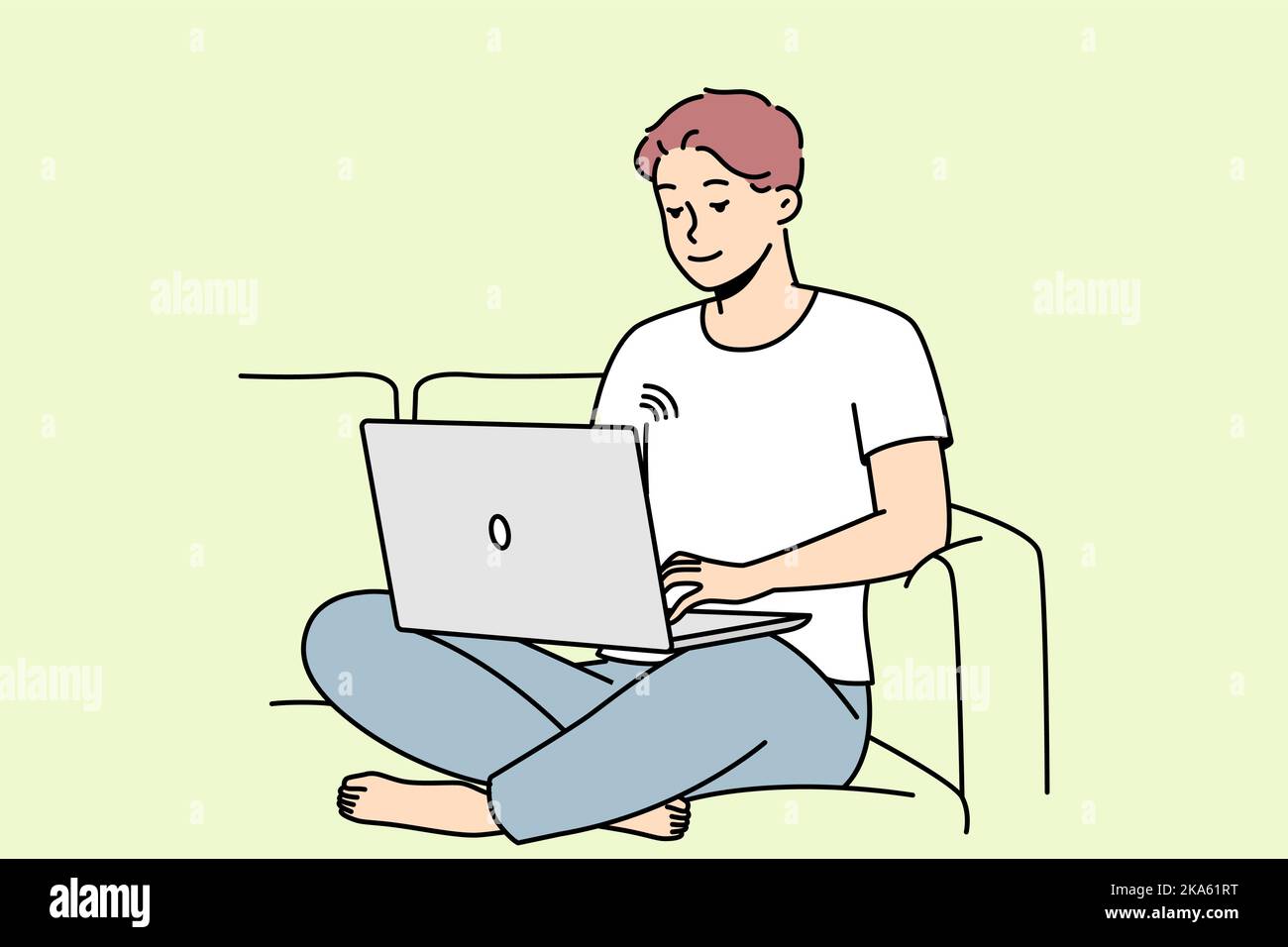 Cartoon illustration happy user using hi-res stock photography and ...