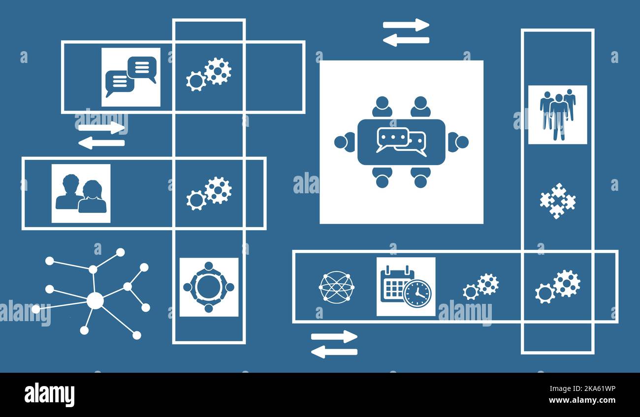 Concept of meeting with connected icons Stock Photo - Alamy
