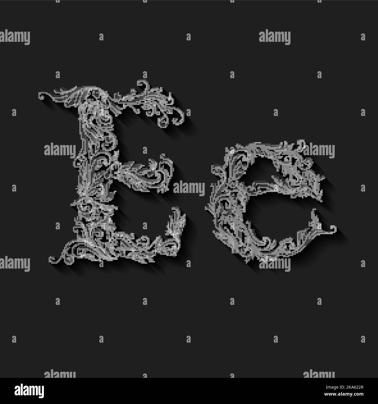 Handsomely decorated letter e in upper and lower case on black Stock ...