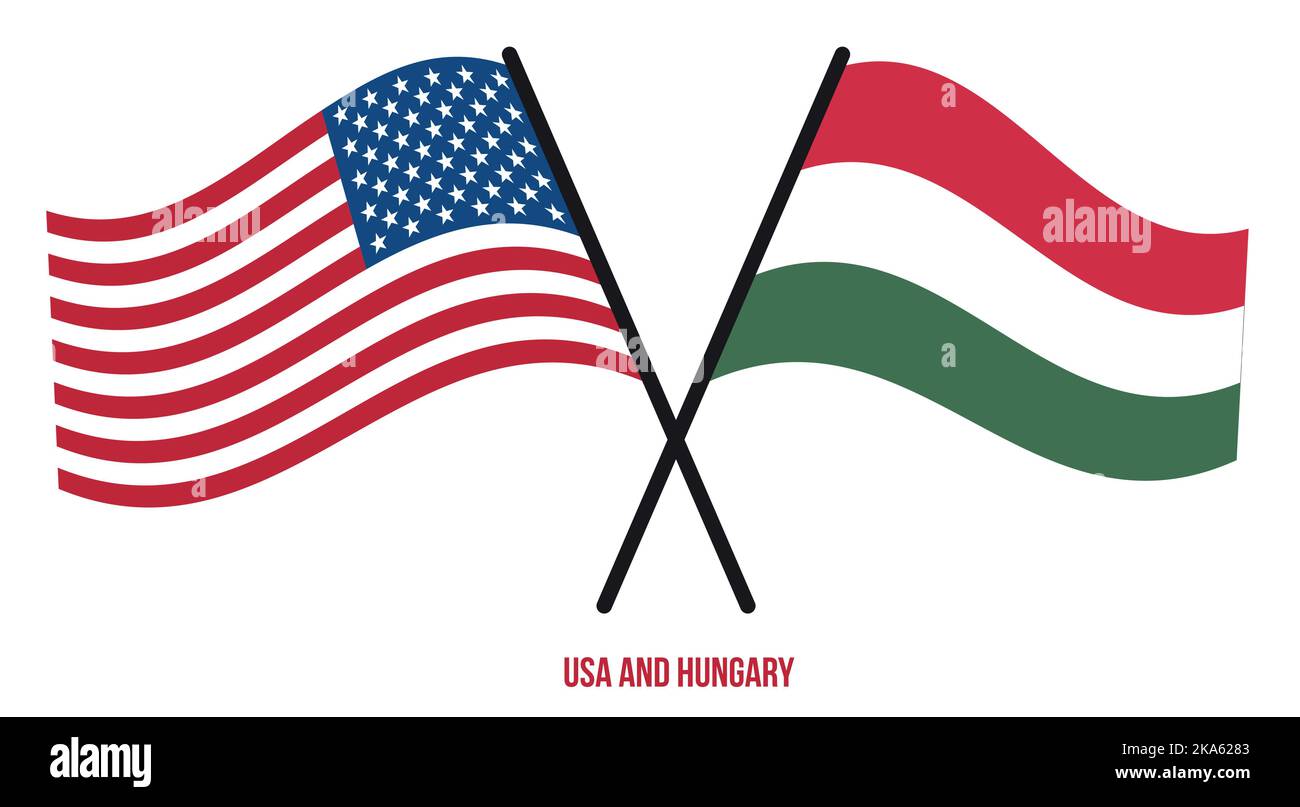 USA and Hungary Flags Crossed And Waving Flat Style. Official ...