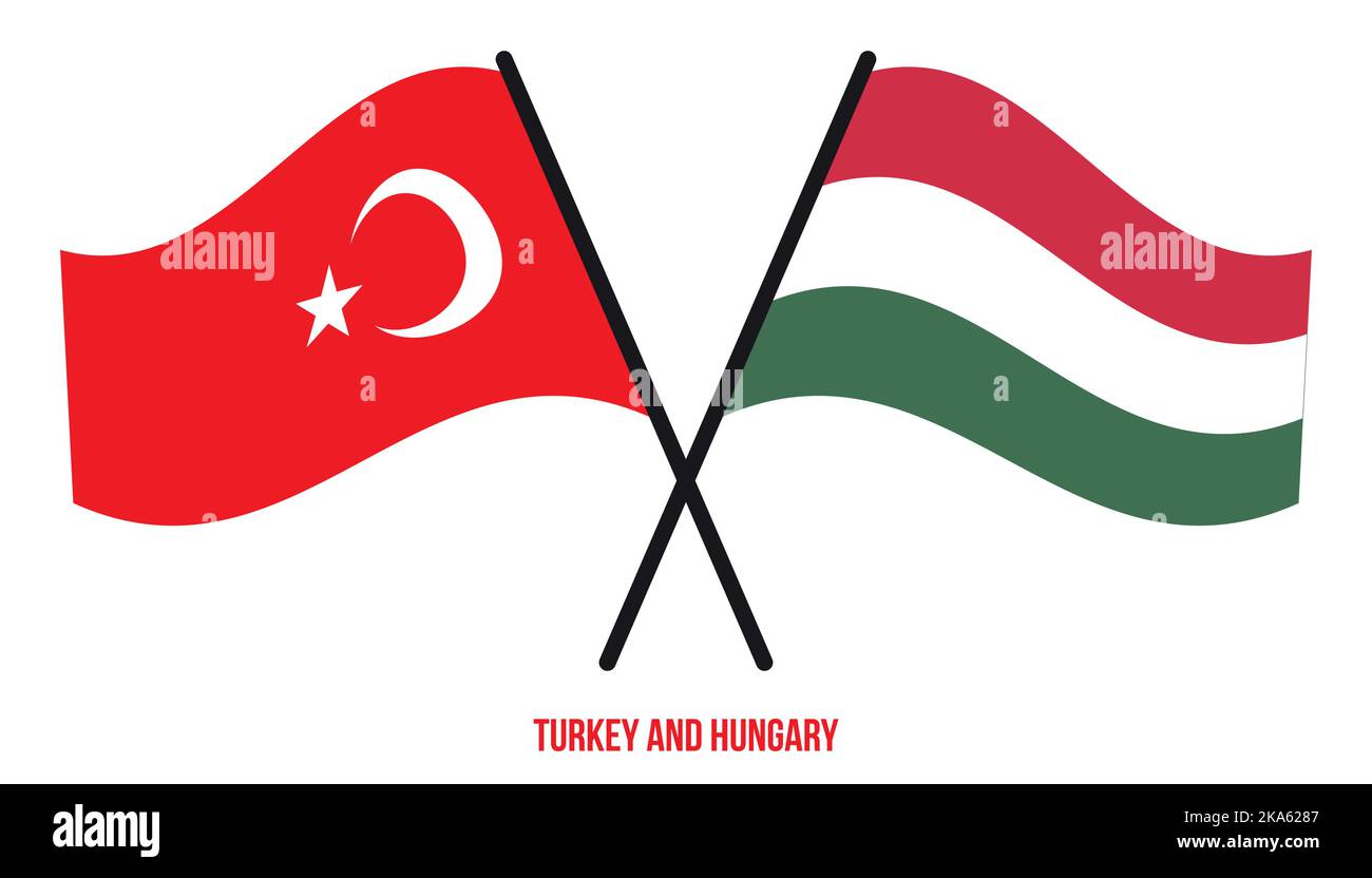 Turkey and Hungary Flags Crossed And Waving Flat Style. Official ...