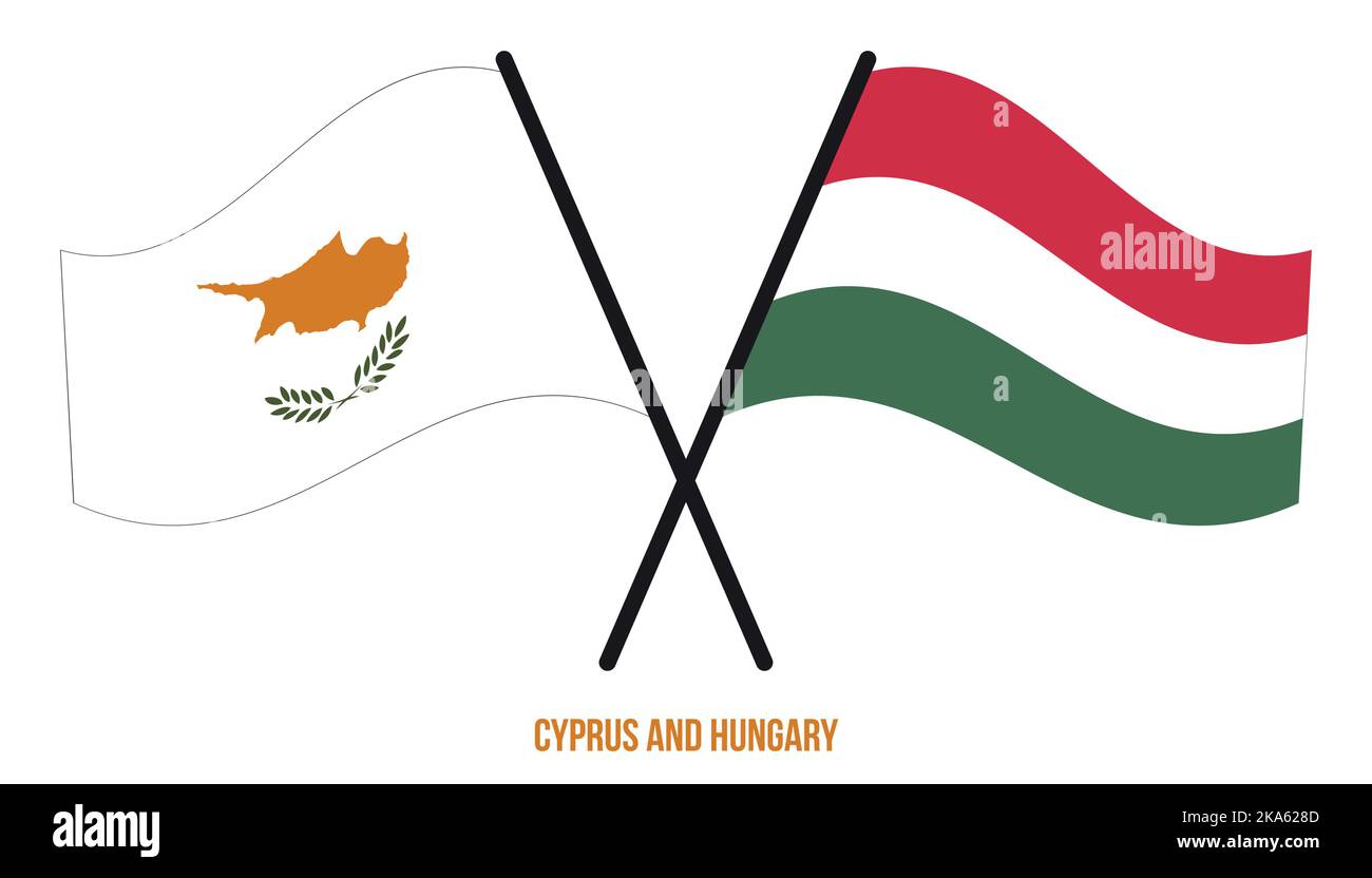 Cyprus and Hungary Flags Crossed And Waving Flat Style. Official ...
