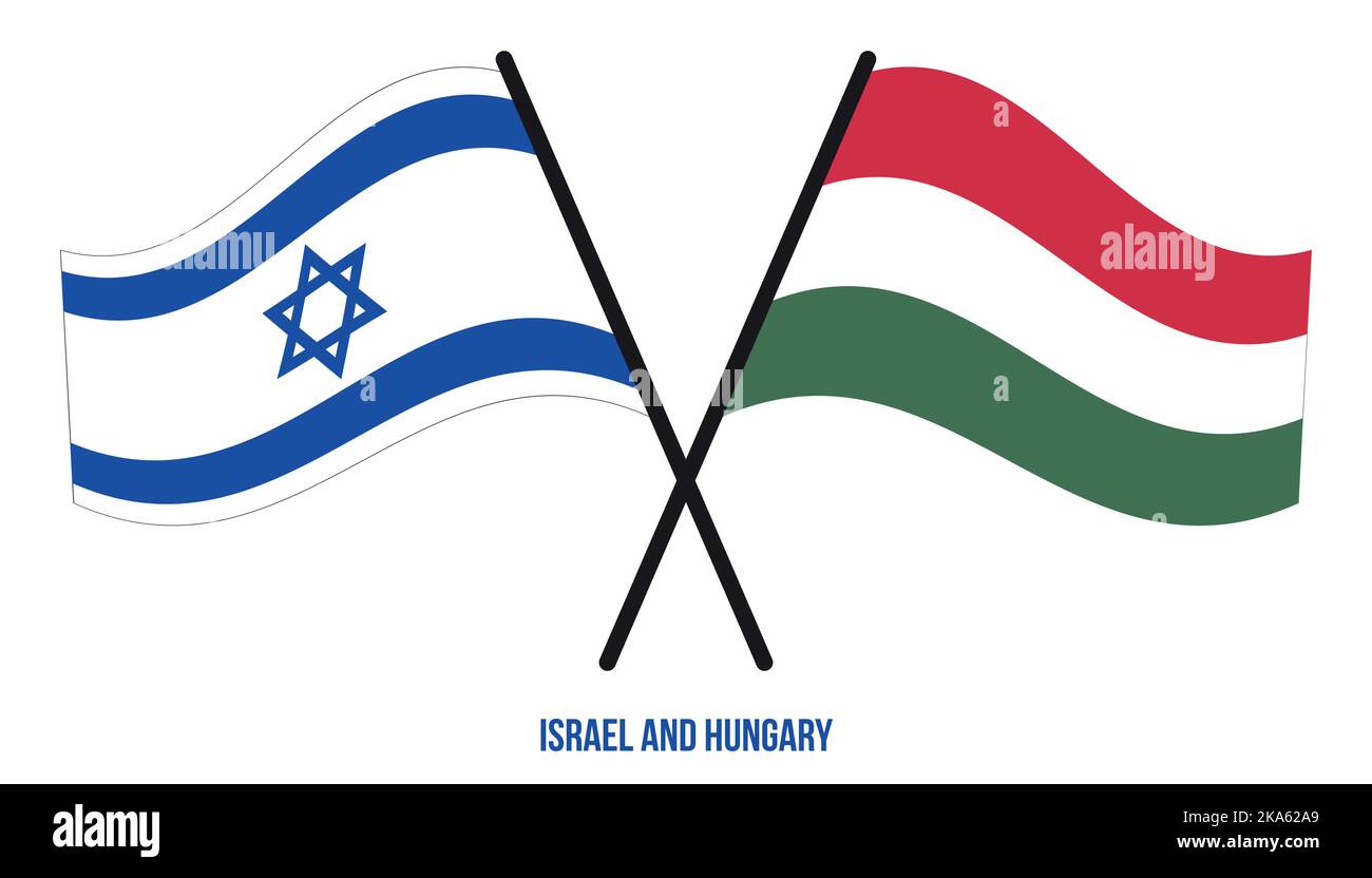 Israel and Hungary Flags Crossed And Waving Flat Style. Official ...