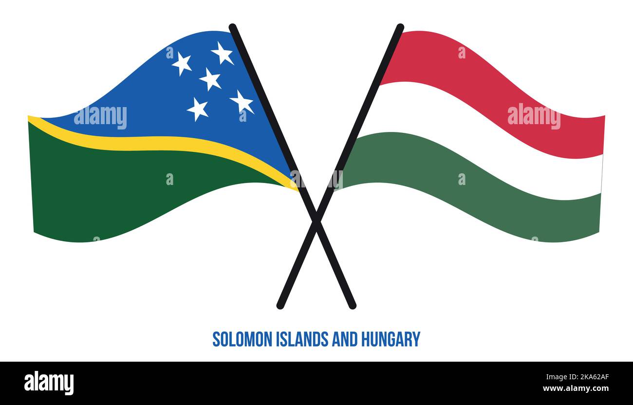Solomon Islands and Hungary Flags Crossed And Waving Flat Style ...